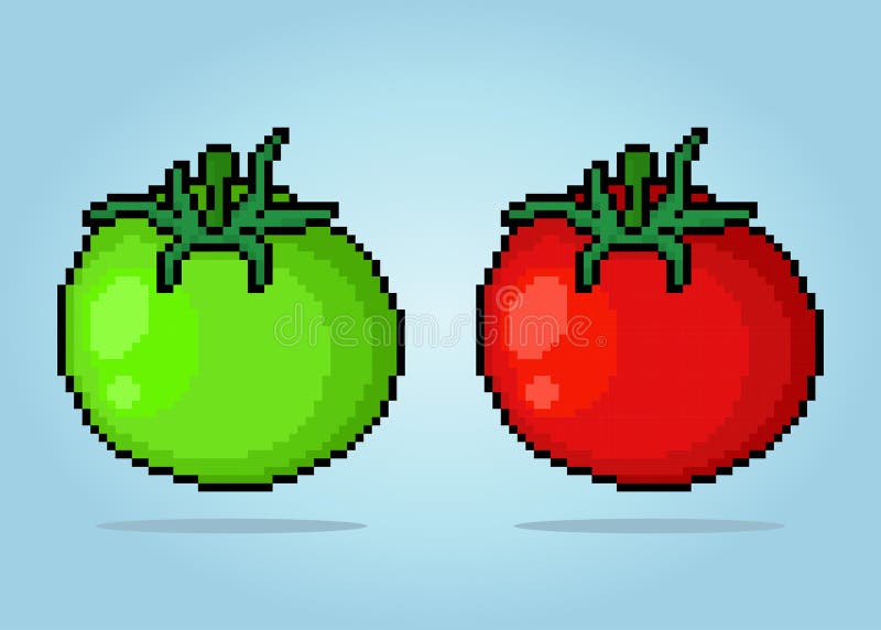 8 Bit Pixels of Tomato with Red and Green Colored Stock Vector ...