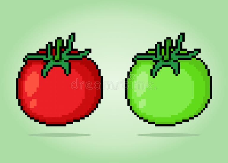 8 Bit Pixels of Tomato with Red and Green Colored Stock Vector ...
