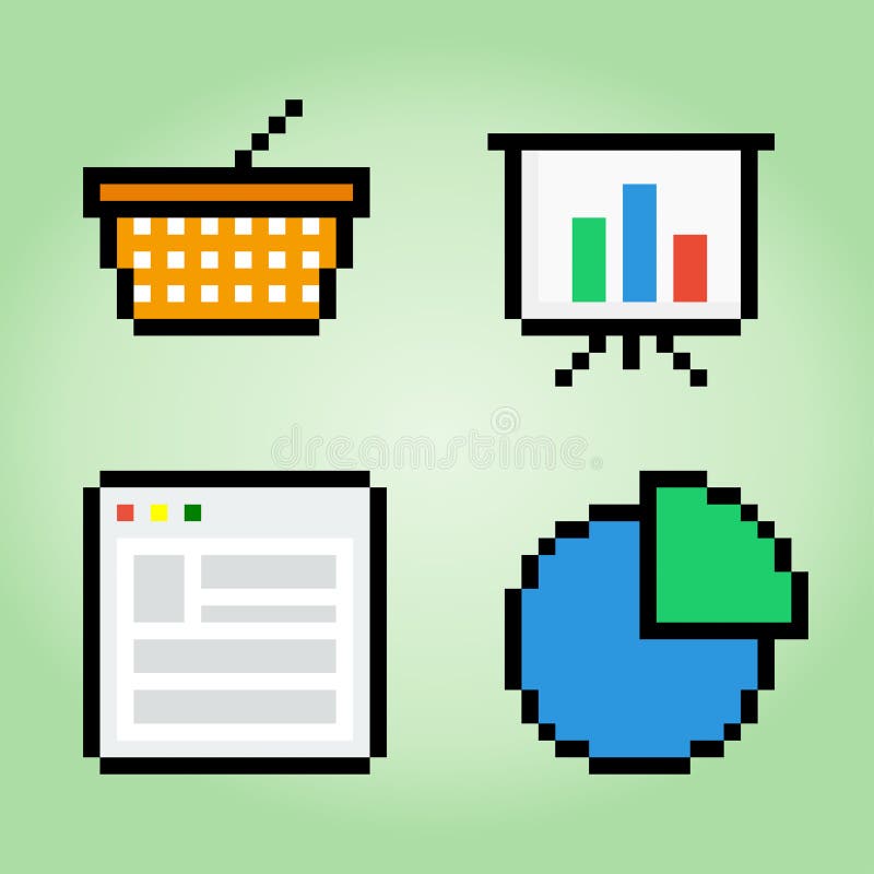 8-bit Pixel, UI Symbol Icon. Basket, Graph, Note Symbols and Partition ...