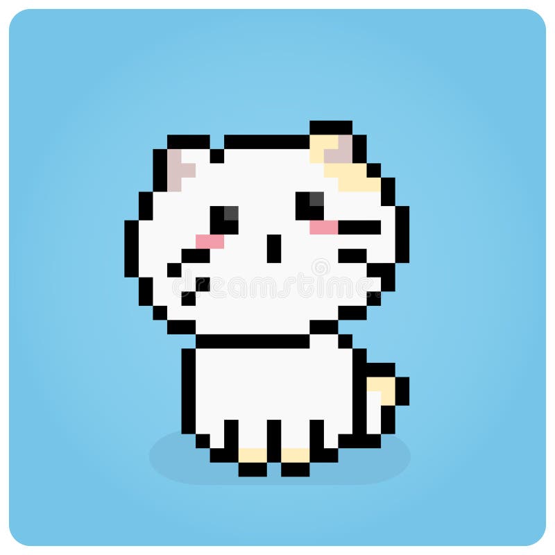 8 Bit Pixel White Cat. Pixel Animal for Game Assets in Vector Stock ...