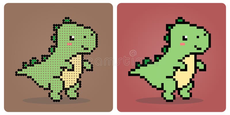 8 Bit Pixels Cute Dinosaur for Retro Games and Beads Pattern Stock ...