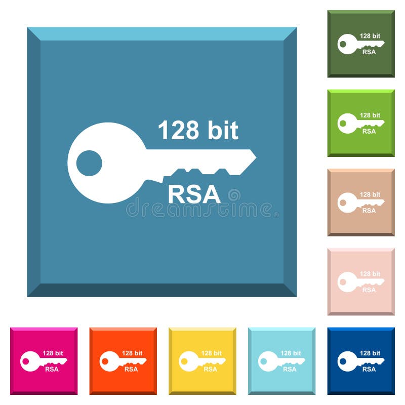 128 Bit Rsa Encryption White Icons on Edged Square Buttons Stock Vector ...
