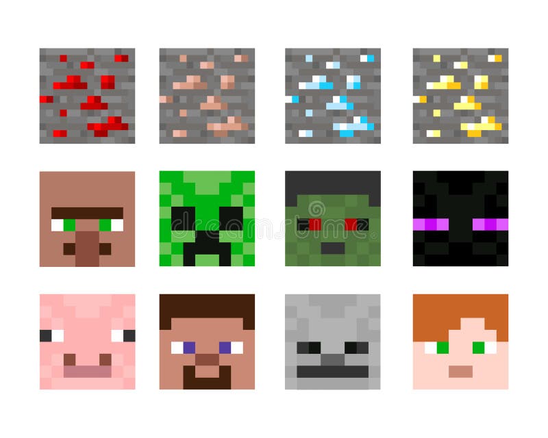 8 Bit Skins of Characters and Game Items in a Game Style. Large Set of ...