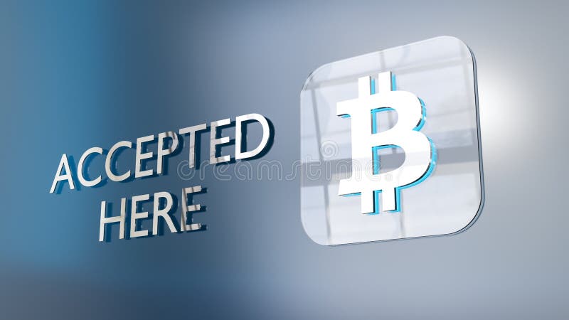 Bitcoin is Accepted Here, an Elegant Glass Signboard with a Neon Glow ...
