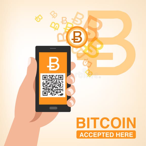 Bitcoin Accepted, Smartphone with QR Code Stock Illustration ...