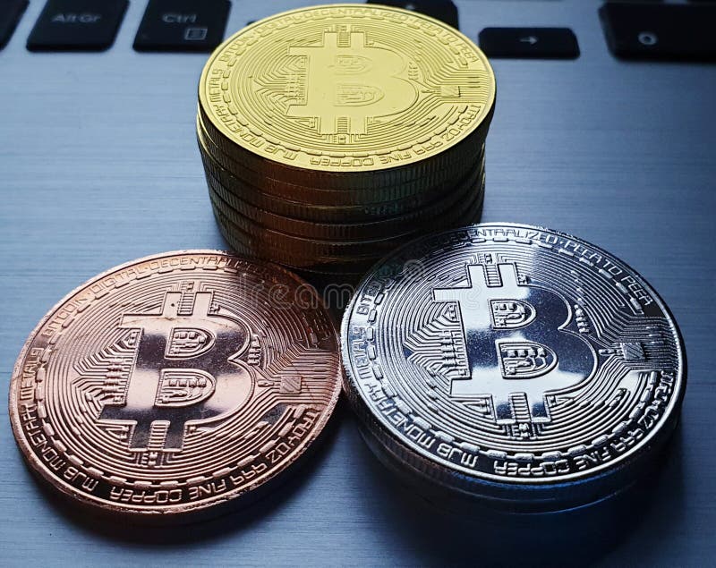 Bitcoin Bitcoins Stacked on Computer Stock Image - Image of stacked ...