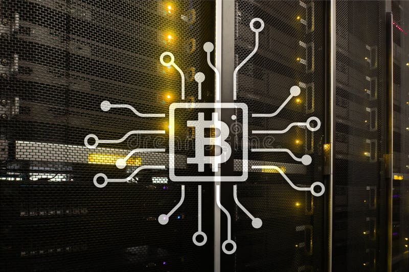 Bitcoin, Blockchain Concept on Server Room Background. Stock ...