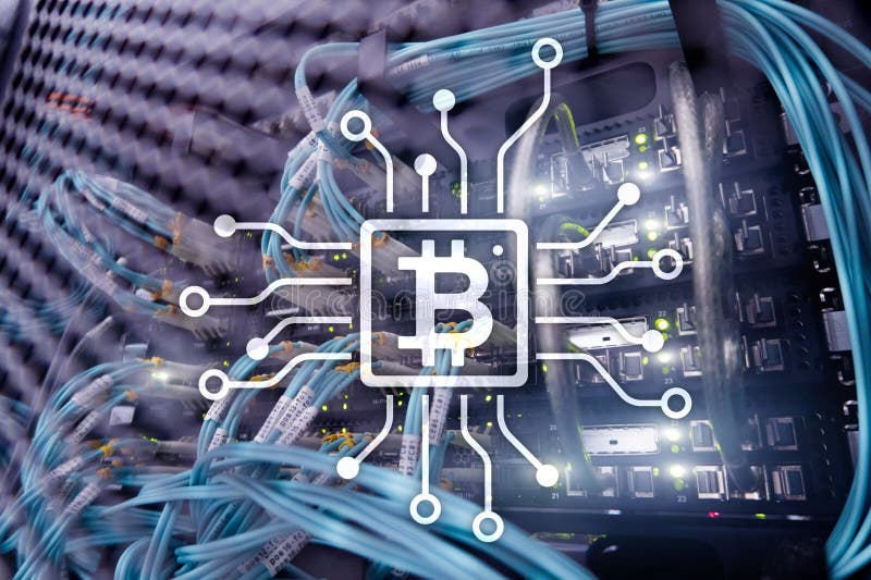 Bitcoin, Blockchain Concept on Server Room Background Stock Photo ...