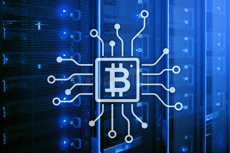 Bitcoin, Blockchain Concept on Server Room Background Stock Image ...