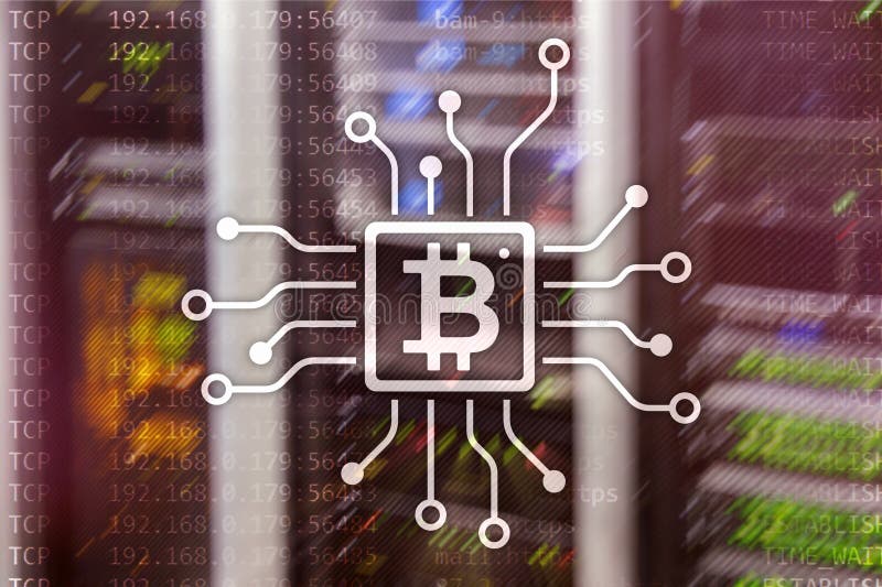 Bitcoin, Blockchain Concept on Server Room Background. Stock ...