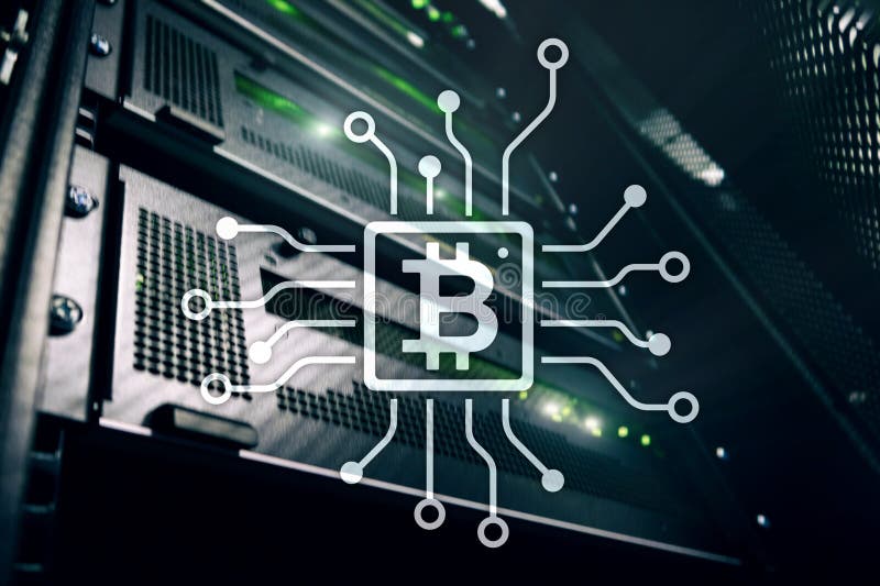 Bitcoin, Blockchain Concept on Server Room Background. Stock ...