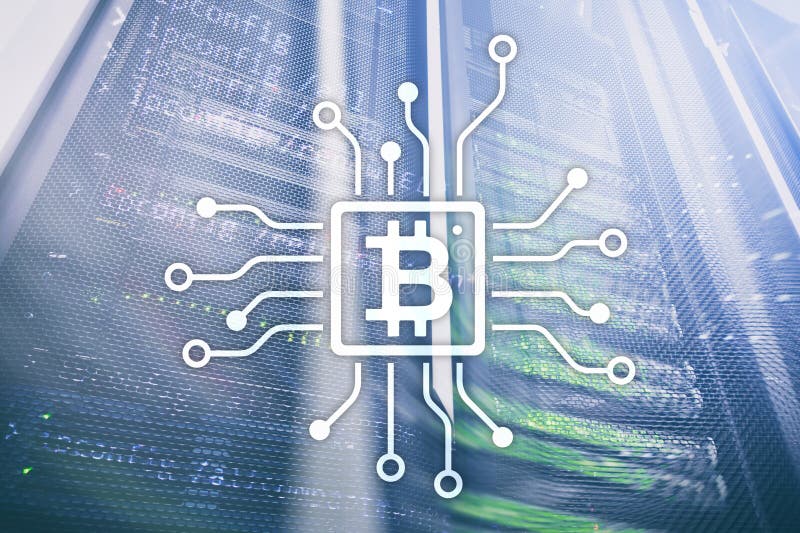 Bitcoin, Blockchain Concept on Server Room Background. Stock ...