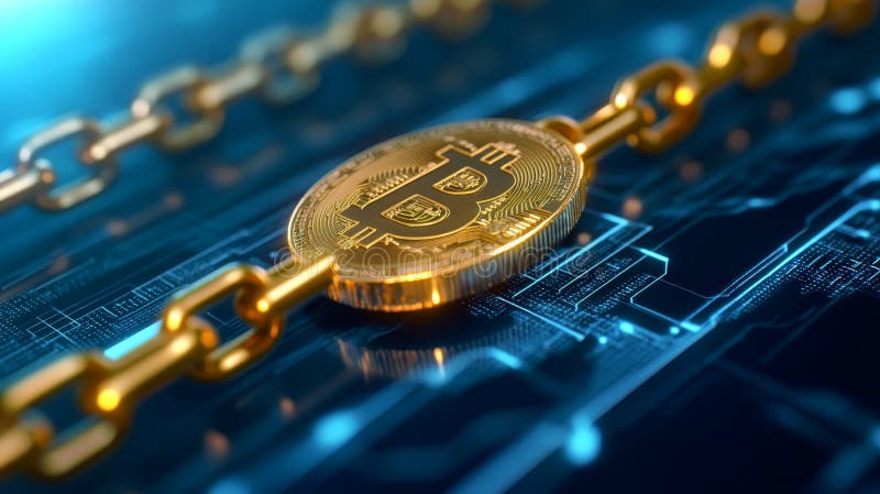 Bitcoin on Blockchain Network Concept Art Stock Illustration ...