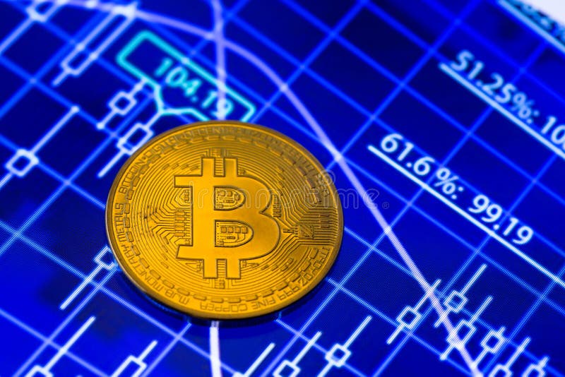 Bitcoin and blue chart stock photo. Image of exchange - 85419986