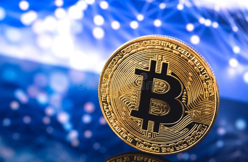 Bitcoin and blue chart stock photo. Image of network - 85419986
