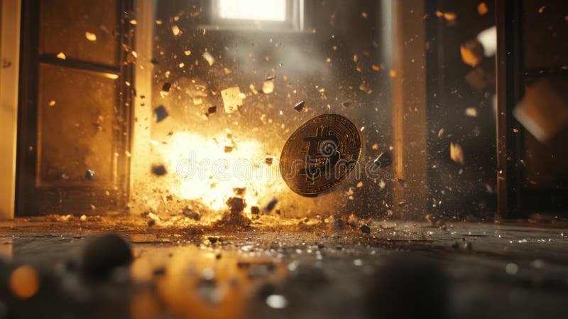 Bitcoin Breaking Floor with Explosion, Creating Cinematic Effect Stock ...