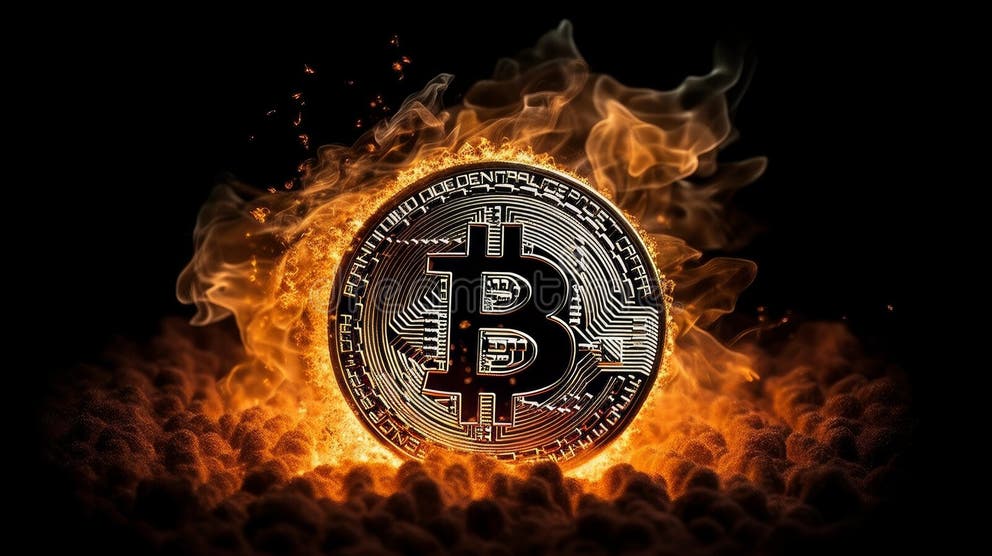 Bitcoin BTC Burning in Flames. Generative Ai Stock Image - Image of ...