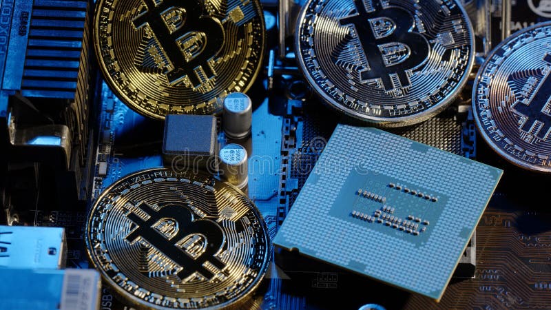 Bitcoin BTC and CPU Central Processor on Digital Technology Pc ...