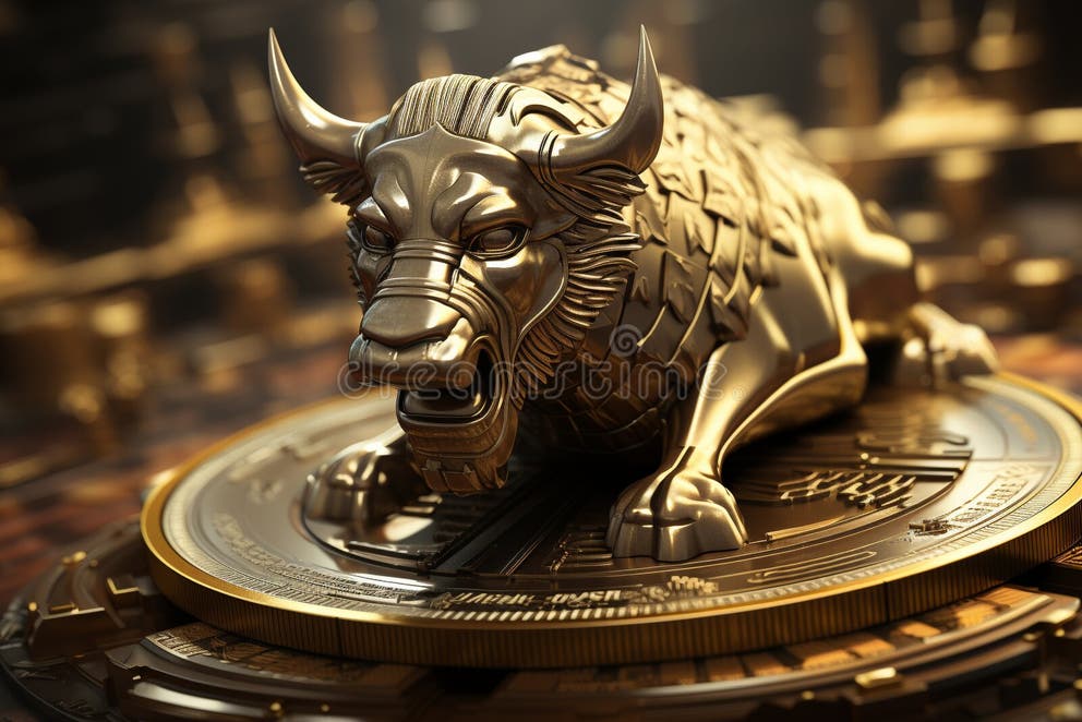 A Bitcoin Bull Animal Statue Sitting on Bitcoin Stock Illustration ...