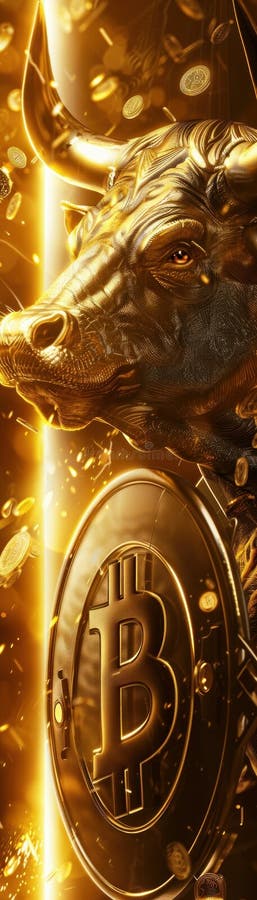 Bitcoin Bull Protecting Assets with a Shield, Golden Light, Closeup ...