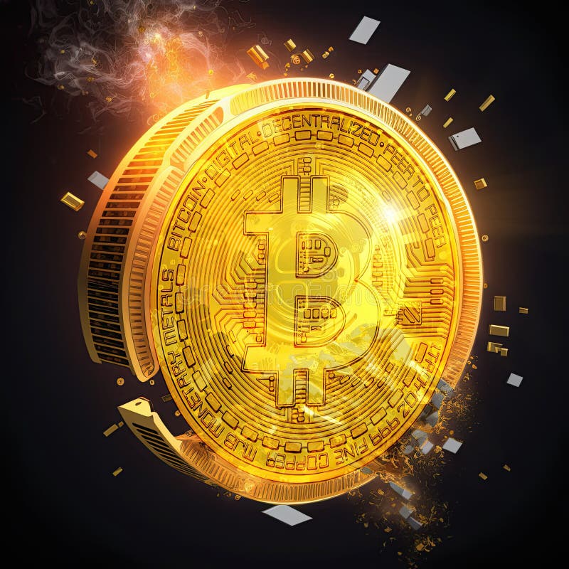 Bitcoin Exploding in Thousand Pieces Stock Illustration - Illustration ...