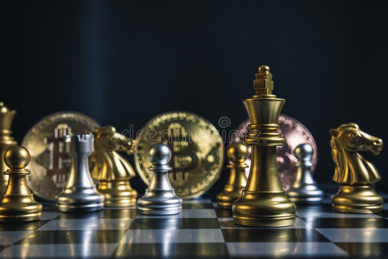 Bitcoin Business Strategy and Chess Board Games Stock Photo - Image of ...