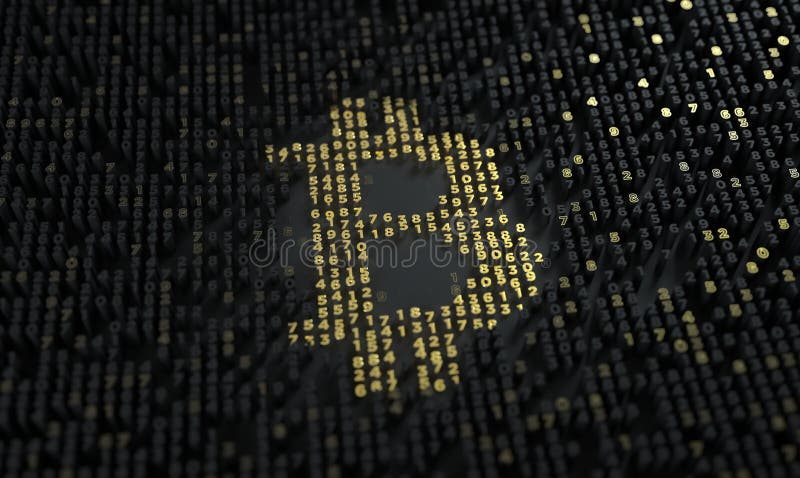 Bitcoin. Calculation of Hash or Mining. Currency Sign Builded from ...