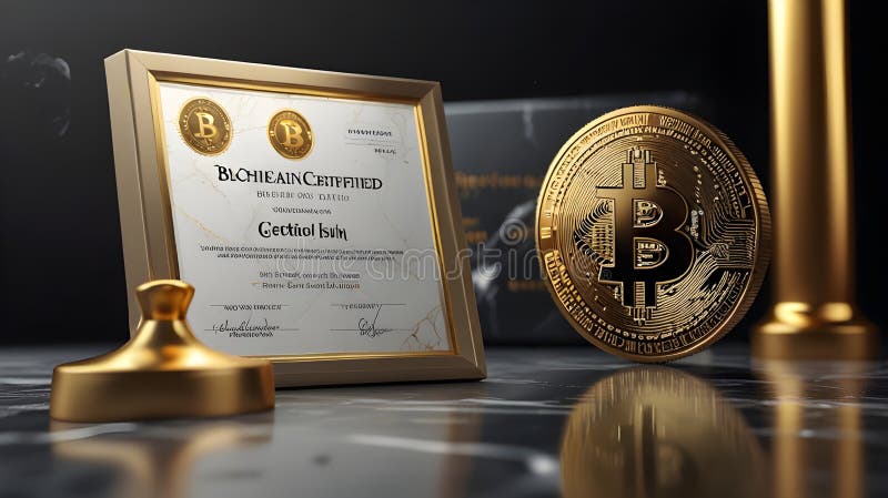 Bitcoin Certificate and Coin Stock Illustration - Illustration of ...
