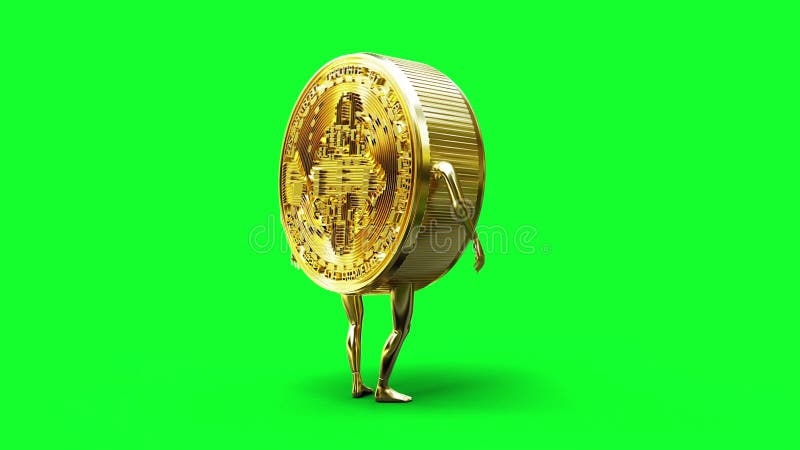 Bitcoin Character. Stay Idle Animation. Realistic 4k Green Screen ...