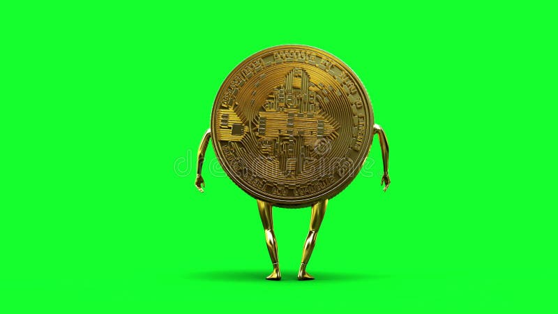 Bitcoin Character. Stay Idle Animation. Realistic 4k Green Screen ...