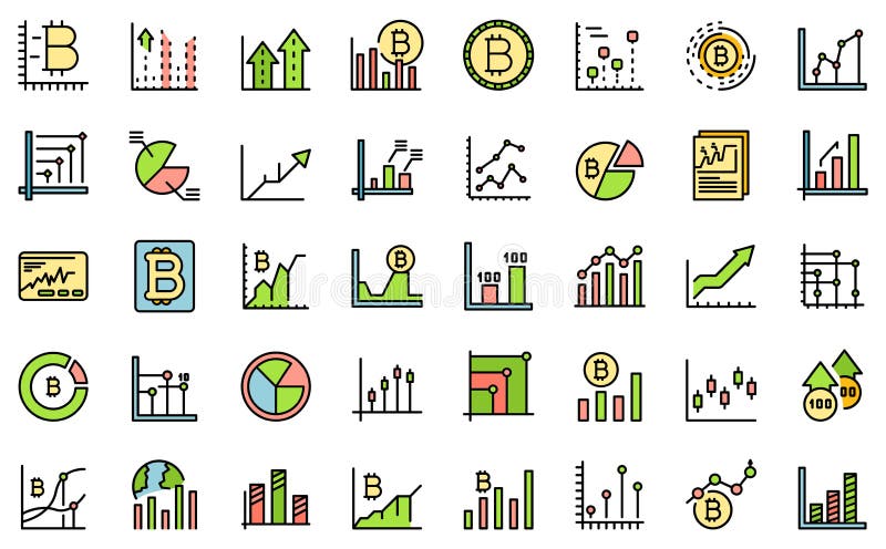 Bitcoin Chart Icons Set Line Color Vector Stock Vector - Illustration ...