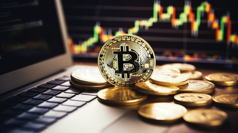 Bitcoin with Chart and Ripple Chart. Generative Ai Stock Illustration ...