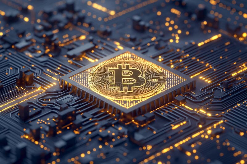 Bitcoin Chip on Circuit Board Stock Illustration - Illustration of ...