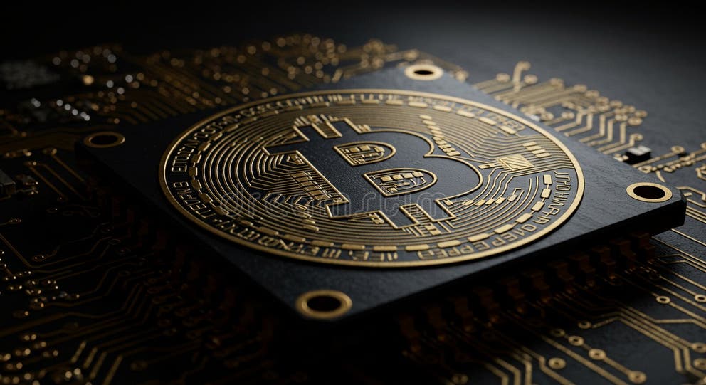 A Computer Chip with the Bitcoin Logo Engraved on it Stock Illustration ...