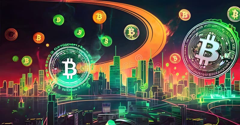 Bitcoin Circles Float in Dark Artistic Background with Visual Effect ...