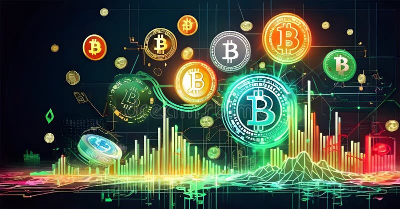 Bitcoin Circles Float in Dark Artistic Background with Visual Effect ...