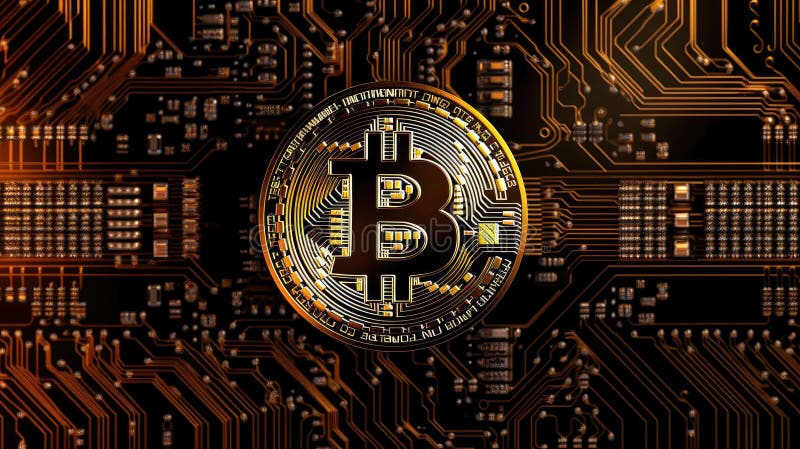Bitcoin Circuit Board Background Gold Black. Generative AI Stock ...