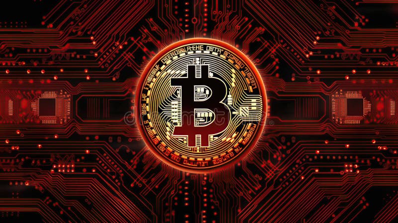 Bitcoin Circuit Board Background Red Black. Generative AI Stock ...