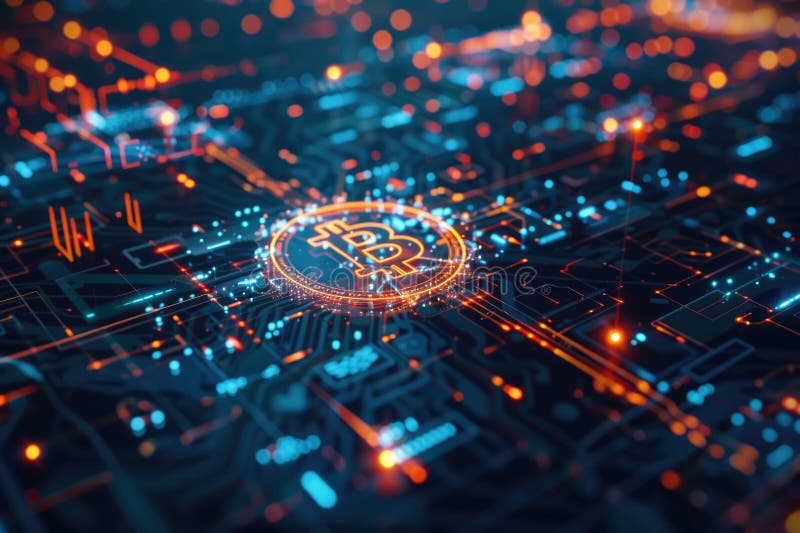 Bitcoin Circuit Board stock photo. Image of generated - 374197624