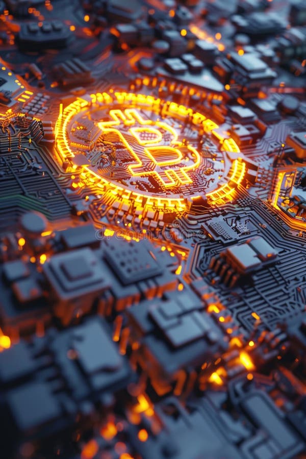 Bitcoin on Circuit Board stock image. Image of virtual - 371787821