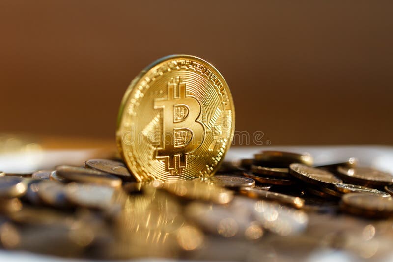 Golden Bitcoin Close-up, it Shines in the Sun, it is Valuable Stock ...