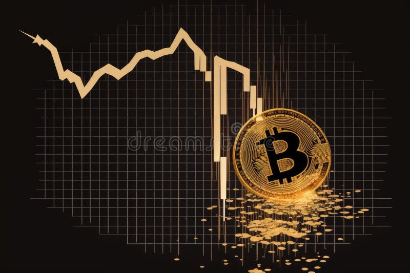 Bitcoin Coin Amid Falling Chart. Generative AI Stock Illustration ...