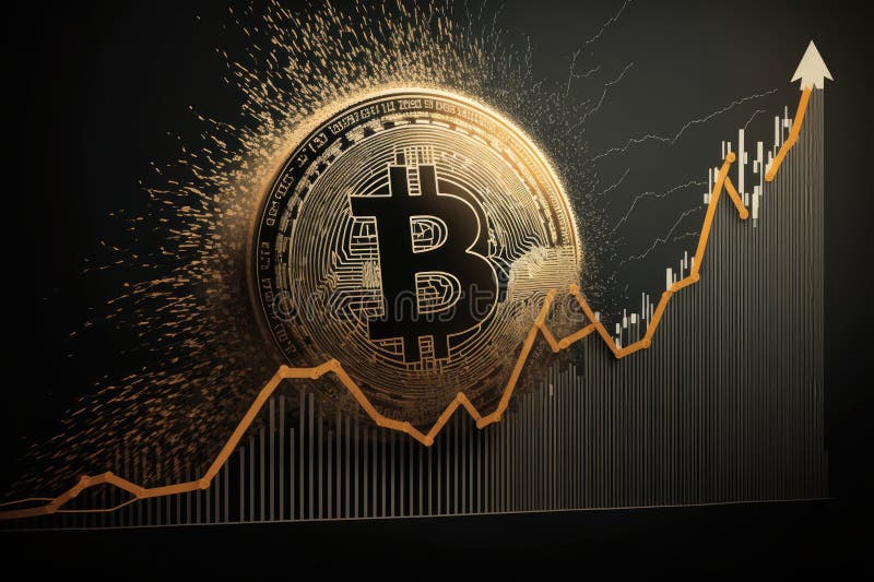 Bitcoin Coin Amid Rising Chart. Generative AI Stock Illustration ...