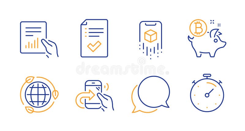 Bitcoin Coin, Approved Checklist and Eco Energy Icons Set. Chat Message ...