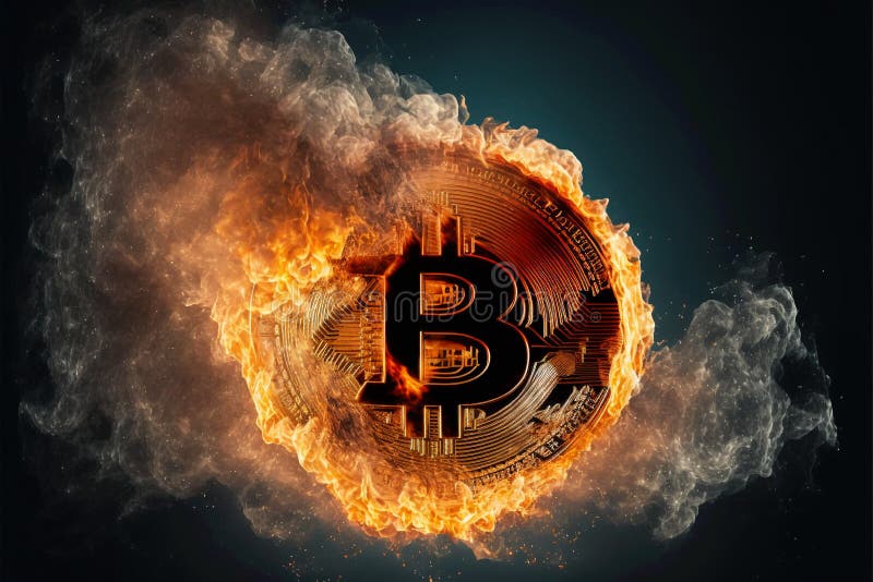 Bitcoin Coin Burning in Fire Flames. Generative Ai Stock Illustration ...