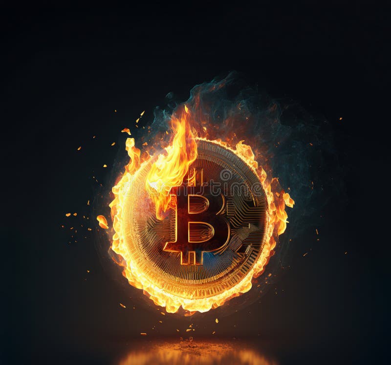 Bitcoin Coin Burning in Flames on Fire. Generative AI Stock ...
