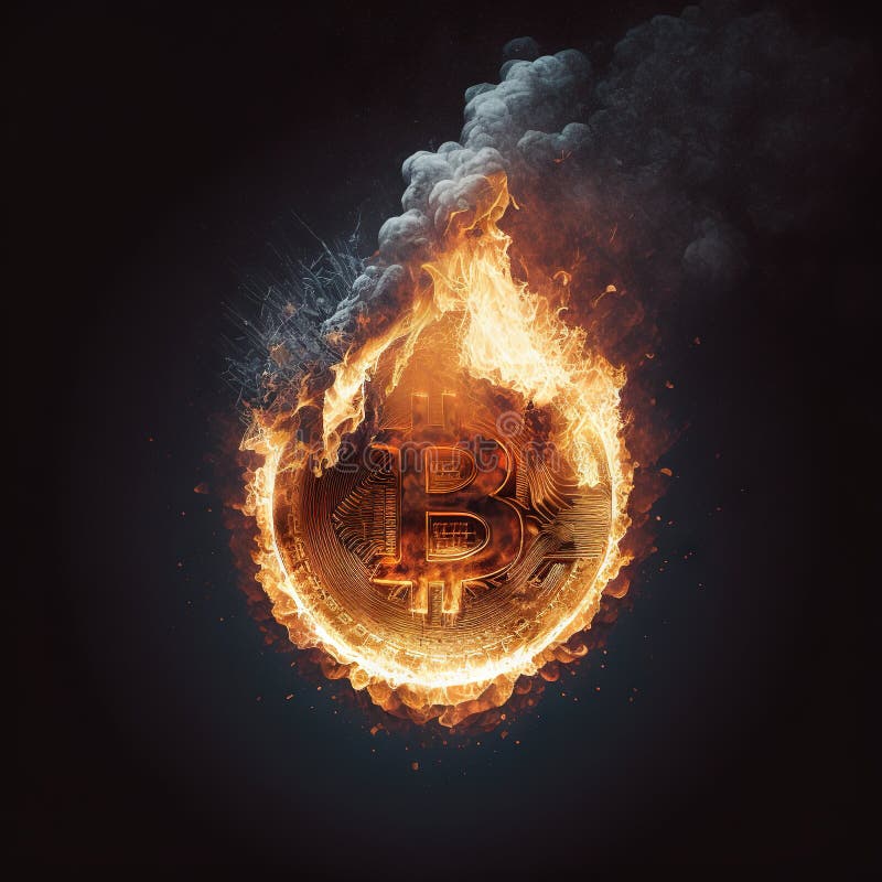 Bitcoin Coin Burning in Flames on Fire. Generative AI Stock ...