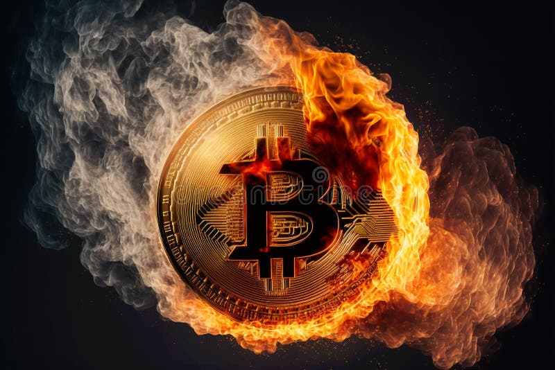Bitcoin Coin Burning in Flames on Fire. Generative Ai Stock ...