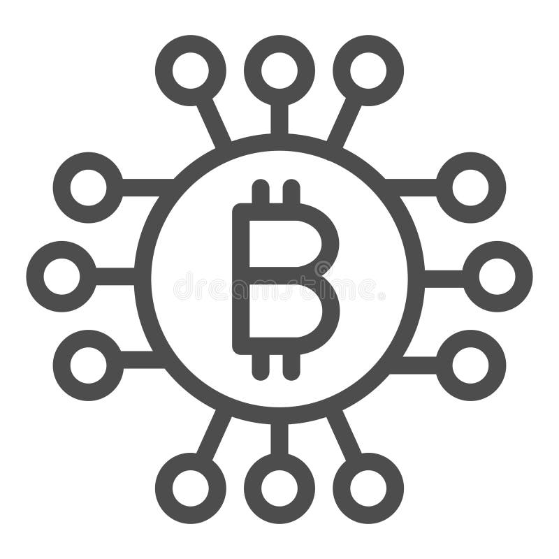 Bitcoin Coin with Connections Line Icon, Neural Network Concept. Vector ...