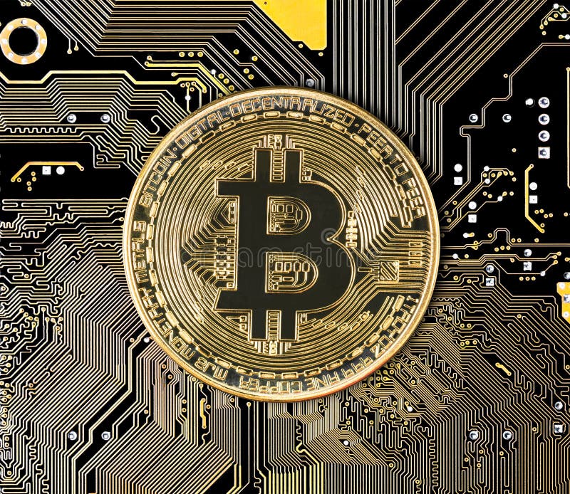 Bitcoin Coin Cryptocurrency on Circuit Board Stock Photo - Image of ...
